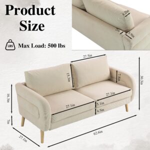 CATMIX Loveseat Sofa, Modern Corduroy Couches for Living Room, Comfy Upholstered Love Seats for Living Room Small Spaces Easy to Install 2-Seater with Wooden Legs for Apartment,Office (Beige)