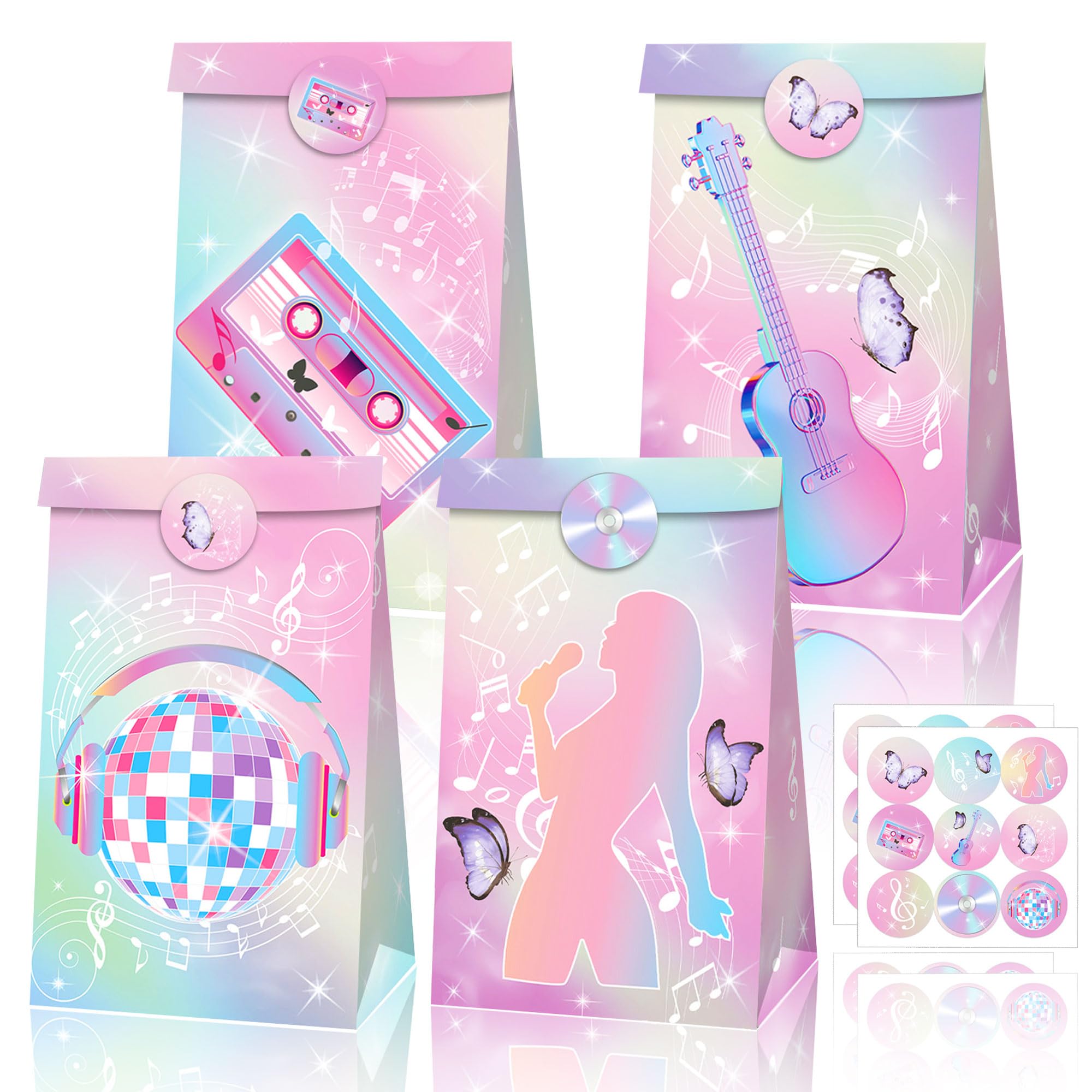 LaVenty 12 PCS Singer Theme Party Favor Bags Pop Star Theme Birthday Party Supplies Kids Candy Treat Bag for Birthday Wedding Bridal Shower