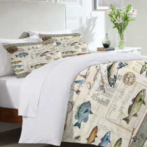 jerkboo Fishing Bedding Set Fishing Duvet Cover Twin Full Queen King Size Comforter Cover for Kids Adults Men Women Fishing Theme Quilt Cover Decorative Soft Bedding Set with 2 Pillowcases