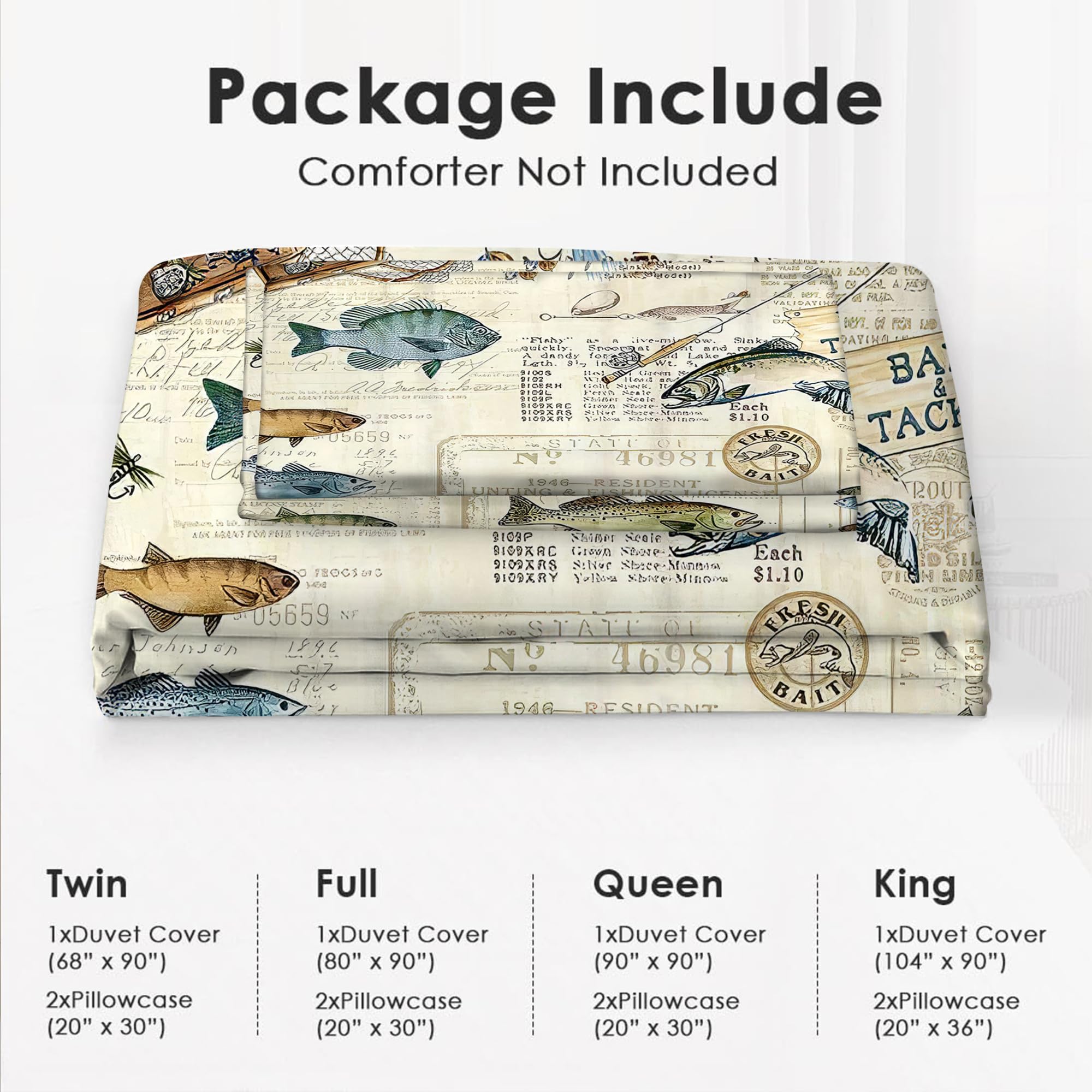 jerkboo Fishing Bedding Set Fishing Duvet Cover Twin Full Queen King Size Comforter Cover for Kids Adults Men Women Fishing Theme Quilt Cover Decorative Soft Bedding Set with 2 Pillowcases