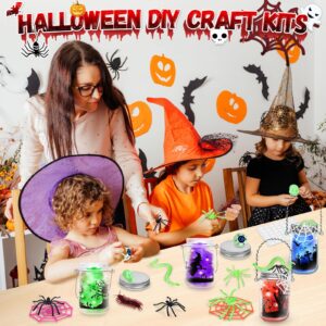 ShyLizard 4Pack Halloween Crafts for Kids, Halloween Mason Jar with Accessories, Halloween DIY Arts and Crafts Kits for Kids Age 3 4 5 6 7 8 9 10 Years, Halloween Craft and Art Party Supplies