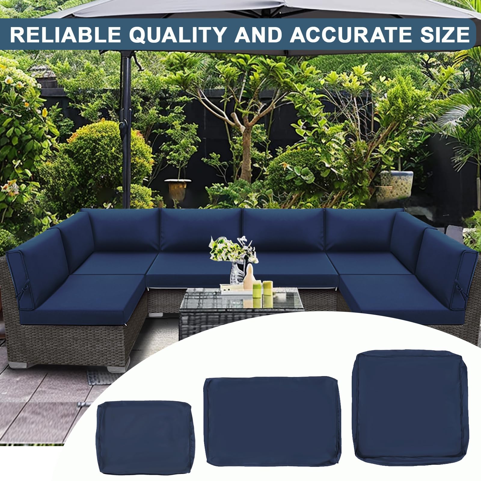 14 Pcs Outdoor Cushion Slipcovers Outdoor Patio Cushion Covers Replacement Waterproof with Zipper for Outdoor Furniture, Patio Sofa Couch 3 Sizes, Covers Only (Navy Blue)