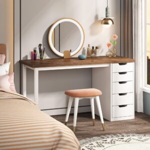 Tribesigns 47 inches Vanity Desk with 5 Drawers, Rustic Brown Makeup Vanity Table Dressing Table with Storage, Modern Simple Computer Desk for Women, Girls