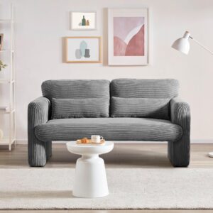 atumon 60" corduroy loveseat sofa,comfy upholstered leisure lounge chairs single sofa with 2 waist pillow for bedroom,living room (grey, 60" corduroy loveseat)