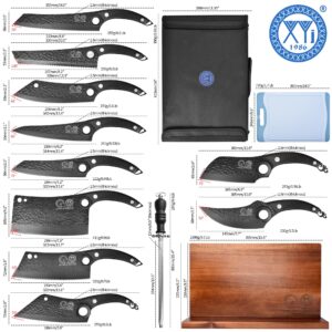 XYJ Professional Black Kitchen Knife Set with High-Carbon Steel Forged Blades, Chef's Knife, Cleaver, Carving Knife, Nakiri, Includes Carrying Bag & Poultry Scissors,Gift Bag Christmas Gifts