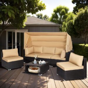 glasflength outdoor wicker patio furniture sectional set, khaki