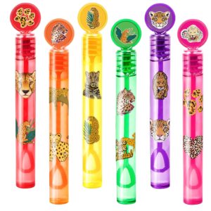 24pcs cheetah diy bubble wands party favors 96pcs stickers for goodie bag fillers pinata stuffers, mini bubble bulk birthday party supplies toys gifts class prizes for toddlers boys girls