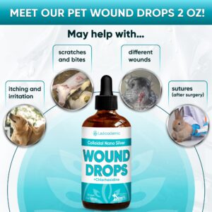 LeAcademic Dog Wound Care in Drops | Cat Wound Care + Chlorhexidine | Wound Care for Dogs with Colloidal Silver | Wounds, Itching, Irritation, Scratches, Bites | Great with Dog Cone | 2 Oz