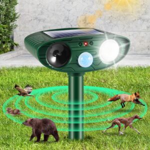 jahy2tech solar animal repellent ultrasonic cat repellent outdoor deer repellent with motion sensor & strobe light animal deterrent repel dog squirrel rabbit raccoon skunk coyote out of yard(green)