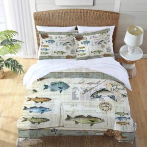 jerkboo Fishing Bedding Set Fishing Duvet Cover Twin Full Queen King Size Comforter Cover for Kids Adults Men Women Fishing Theme Quilt Cover Decorative Soft Bedding Set with 2 Pillowcases