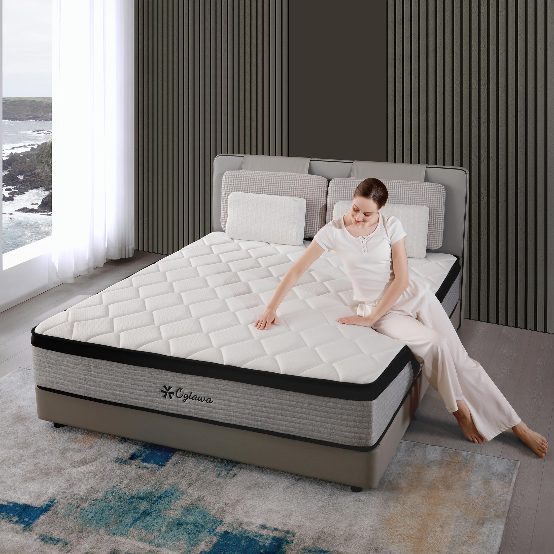 OGlAWA 12 Inch Full Mattress Memory Foam and Spring Hybrid Mattresses,Medium Firm Feel Grey Mattress in a Box,Quality Comfort and Adaptive Support Breathable Cooling Full Mattresses. (12, Full)