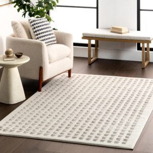 nuloom 7' x 9' superiorwash indoor area rug, 100% recycled pet, machine washable, oeko-tex certified, medium pile, pet-friendly, daleyza checkered cream