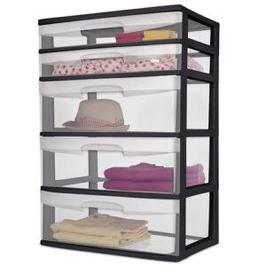 CLMSTE Plastic 5 Drawer Wide Tower, Black