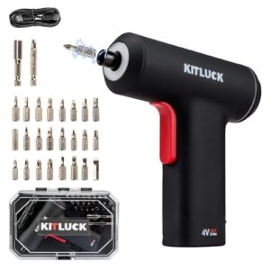 kitluck electric screwdriver, 4v power cordless screwdriver rechargeable set with li-ion battery, 26 magnetic bits& hex chuck, mini electric screw driver kit