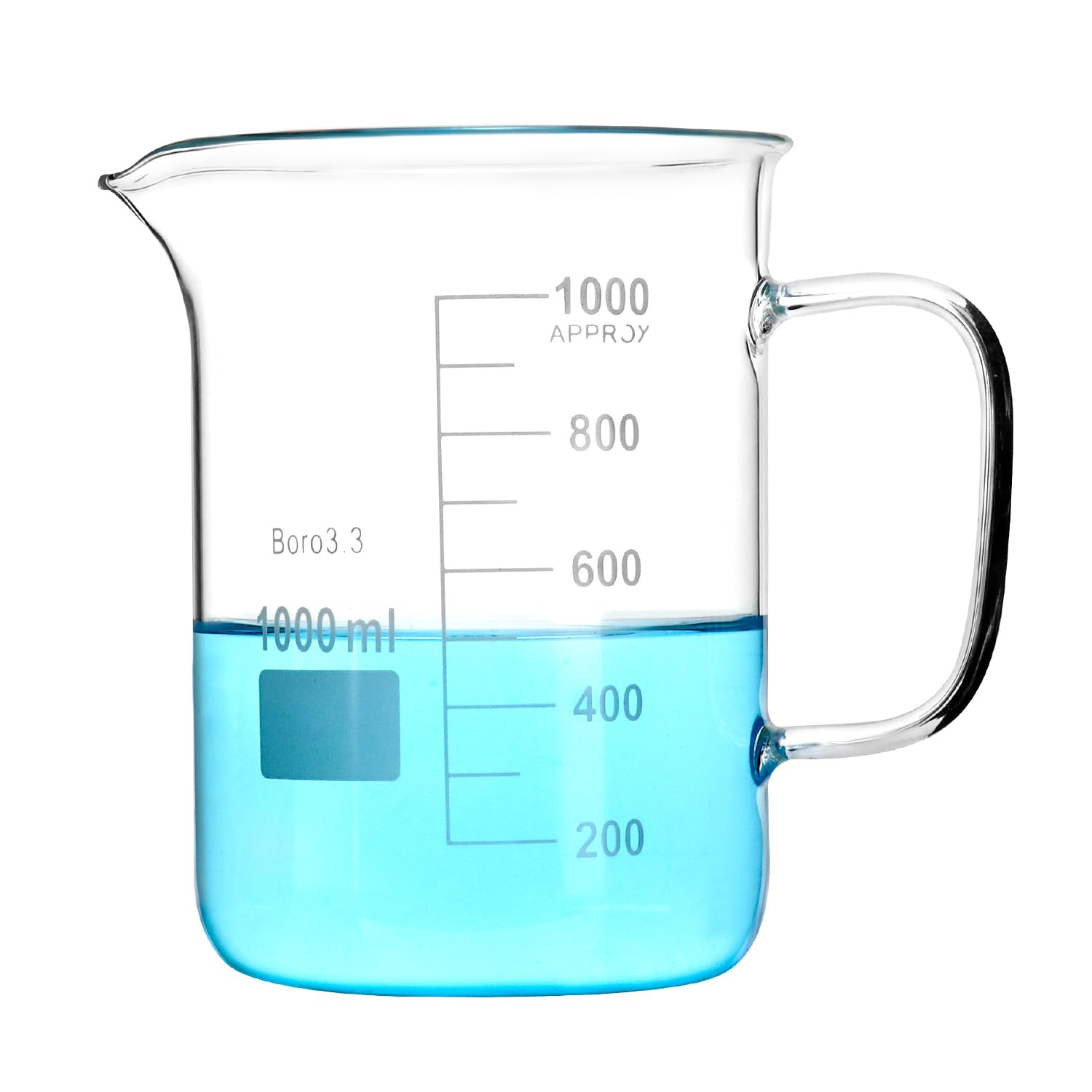 QWORK Beaker with Handle, 1000ml/33.81oz, Measuring Cup, Borosilicate Glass, Beaker Mug with Pouring Spout, 4 Pack