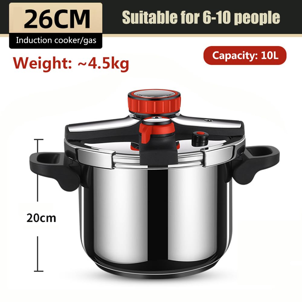 Xgxoz Pressure Cooker 10L 316 Stainless Steel Cookware Three-Speed Adjustment 9 Security Systems with Easy Opening Closing Lid Works on All Cooktops