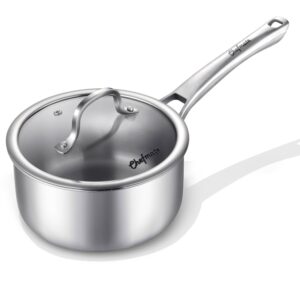 sauce pan with lid,1.5 quart tri-ply stainless steel small pots for cooking,stainless steel saucepan,works on induction,ceramic and gas cooktops