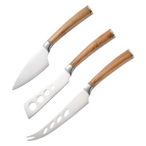 3 piece cheese knife set for charcuterie board, olive wood stainless steel cheese knives, perfect for hard and soft cheese slicer and cutter