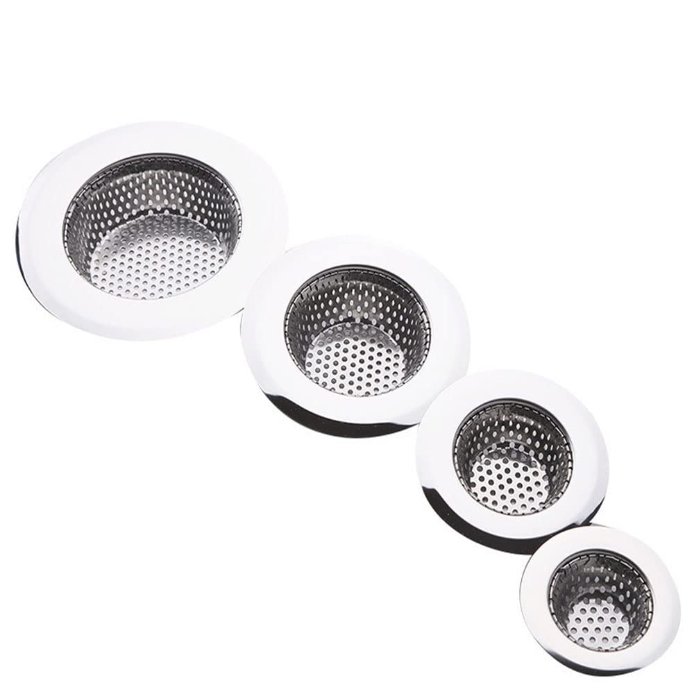 4 PCS Stainless Steel Bathroom Sink,Drain Stoper,Drain Hair Catcher,Shower Drain Cover for Bathtub, Kitchen Sink Strainer, Drain Stopper with (Silver, 2.1 in to 4.5 in)