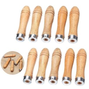 10Pcs Brown Wooden File Handle with Strong Metal Collars, 5pcs Large Wood Handle for 10"-12" File and 5pcs Medium Wooden Handle for 6"-8" File, Screwdriver Hand Drill File Handle Cutting Tool Craft