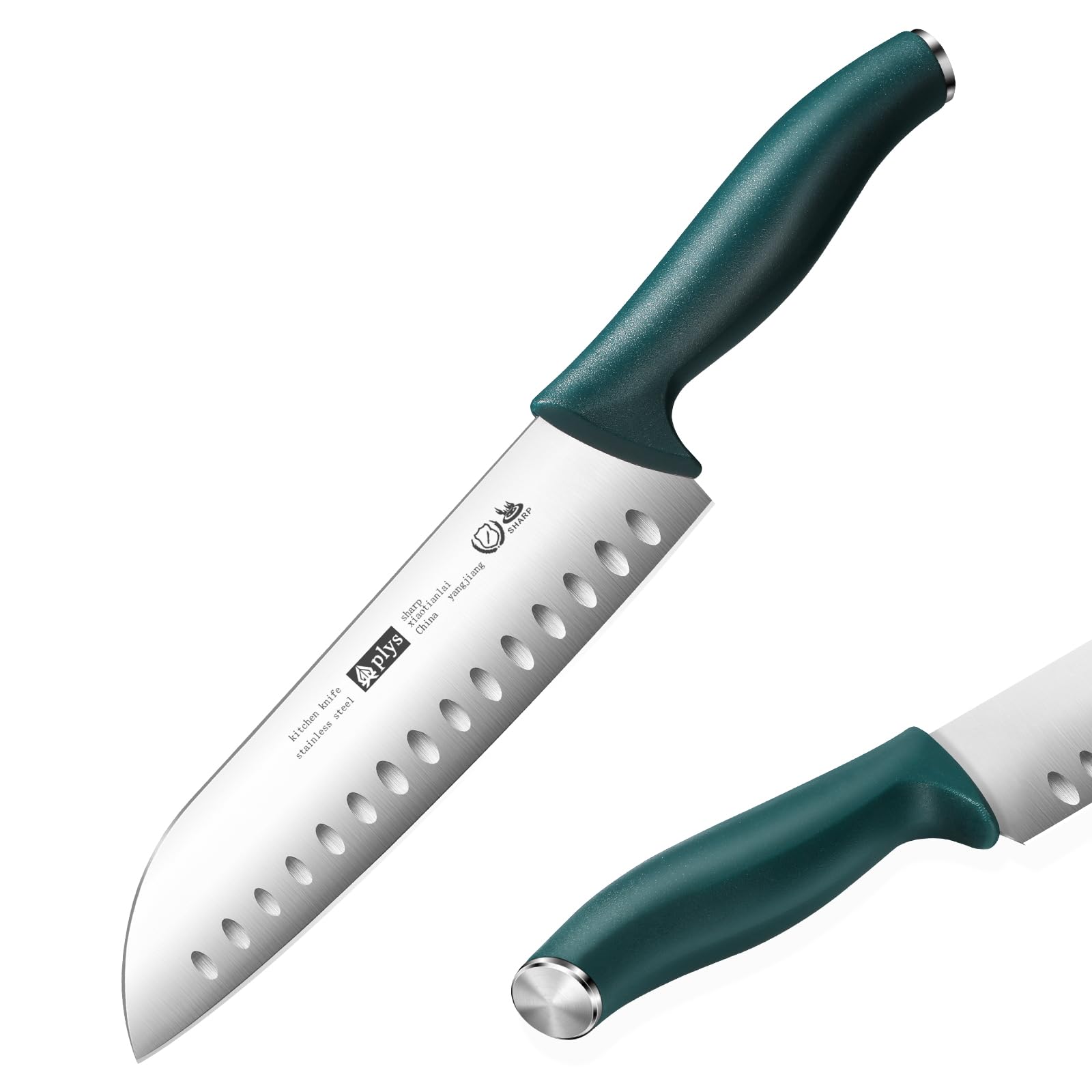 Plys Santoku Knife for Vegetable Cutting: 7 inch Kitchen Knives - Meat Cutting, Cooking Tools, Green