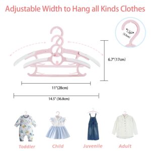 ManGotree Baby Hangers for Nursery Closet, 11''-14.5'' Adjustable Non-Slip Kids Hangers, Space Saving Stackable Plastic Hangers for Baby Toddler Children Kids Teen (20 Pack, Pink)