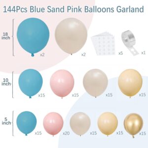 Gender Reveal Balloon Arch Kit, Dusty Blue Pink Nude Sand White Metallic Gold Balloons for Boy Baby Shower Bridal Shower Father's Day Graduation Wedding Birthday Party Decorations