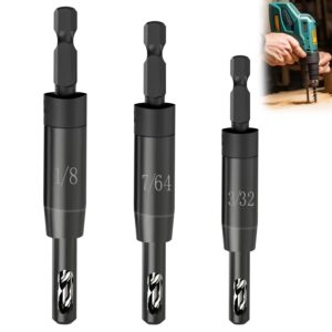 upgraded cc2430 3/32", 7/64", 1/8" self centering drill bit vix bit for 1/4 in clic-change hex shank drill, #6 8 10 self centering hinge drill bit center finding drill bit set, 3 piece