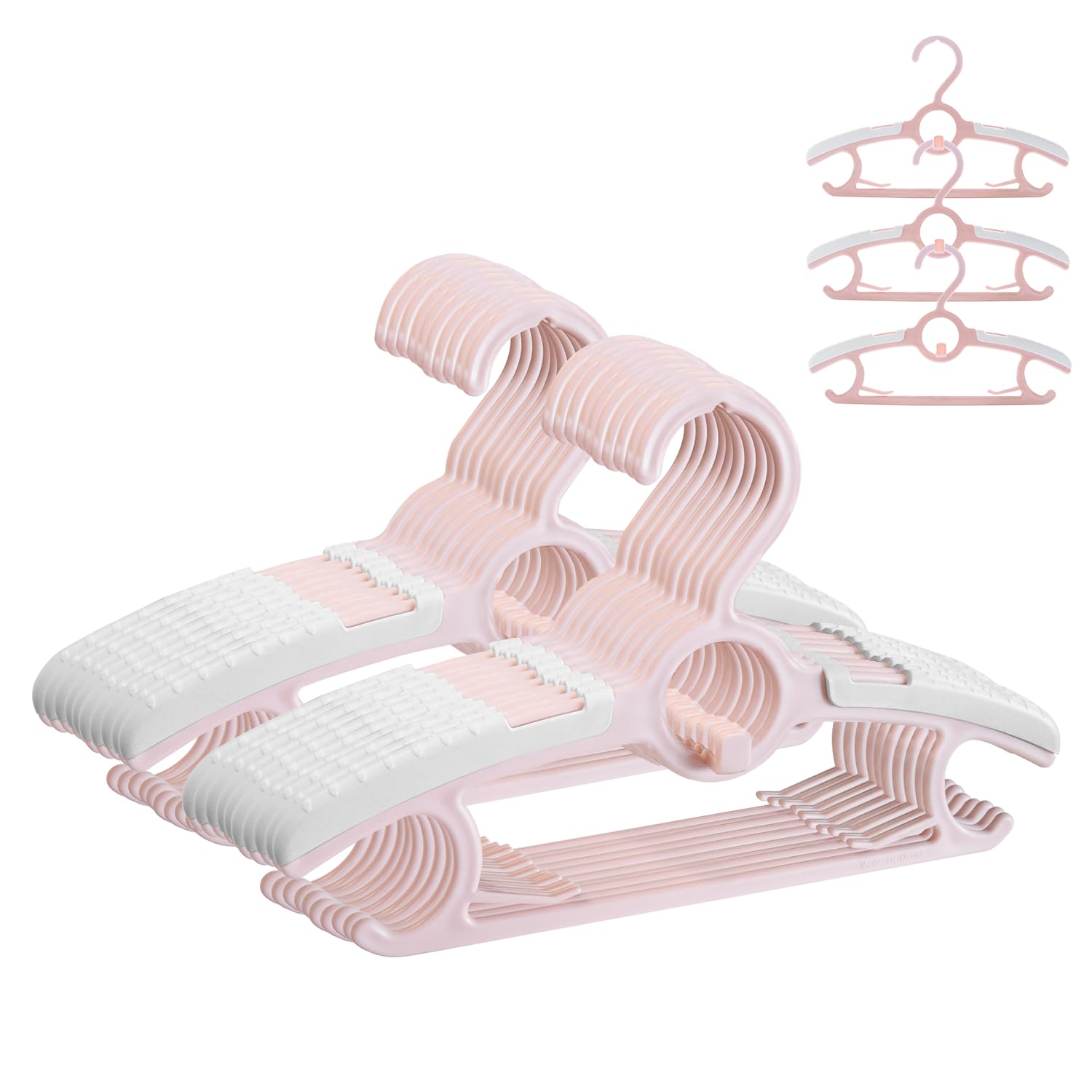 ManGotree Baby Hangers for Nursery Closet, 11''-14.5'' Adjustable Non-Slip Kids Hangers, Space Saving Stackable Plastic Hangers for Baby Toddler Children Kids Teen (20 Pack, Pink)