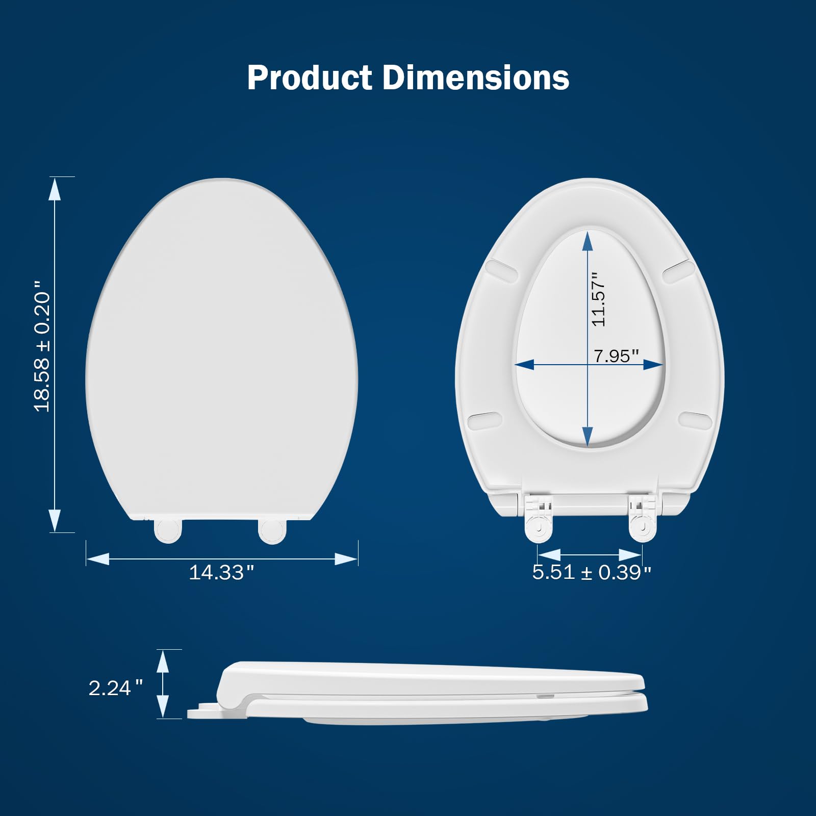 SAMODRA Elongated Toilet Seat (Withstand 440 Lbs), Slow Close Toilet Seat with Non-Slip Bumpers and Metal Installation Hardware, Easy to Install (Elongated-02)