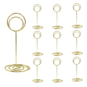 waziaqoc 10pcs table number holders, mini round place card holder, 3.35 inch/85mm short table number stands for wedding party graduation (gold)