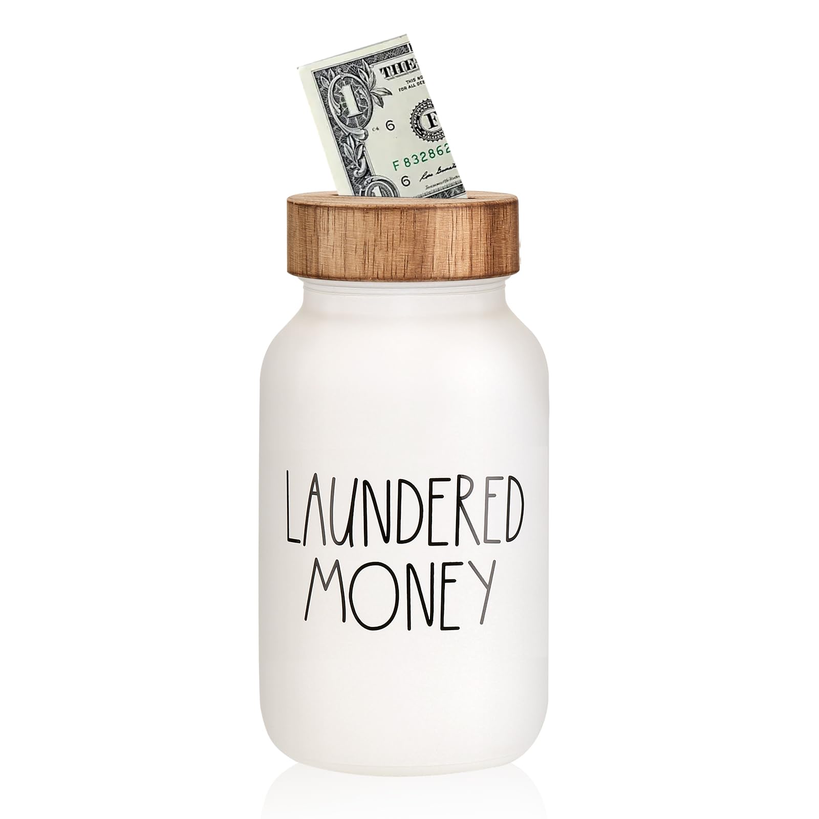 Laundry Room Bank Coin Jar Laundry Room Decor Rustic Country Farmhouse Home Decor Mason Jar with Wooden Top Funny Laundered Money Tip Jar Piggy Bank