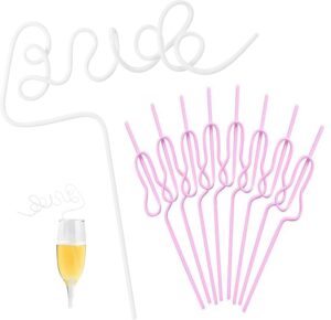 12pcs bachelorette party straw set 1bachelorette party straw+11 gourd shape straws,hen party ring straws decorations,birthday drinking bride shape plastic straws gifts for bride(white,pink)