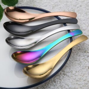 Stainless Steel Spoon, Soup Spoon,Mirror Finish Spoons,Kitchen Serving Spoons,Dessert Spoon,Coffee spoon，Ice Cream Spoons (5, golden)