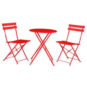 indoor/outdoor 3-piece foldable bistro set, folding outdoor patio furniture sets, 2 chairs and 1 table, weather-resistant outdoor/indoor conversation set for patio (red)