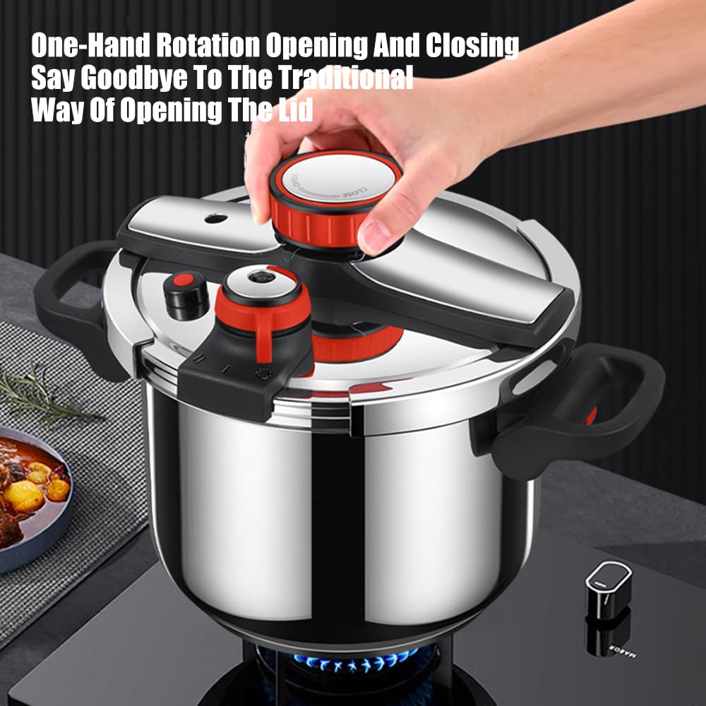 Xgxoz Pressure Cooker 10L 316 Stainless Steel Cookware Three-Speed Adjustment 9 Security Systems with Easy Opening Closing Lid Works on All Cooktops