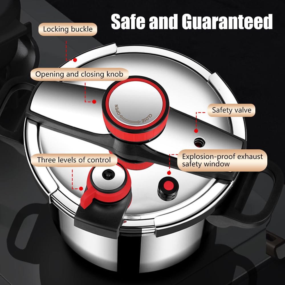 Xgxoz Pressure Cooker 10L 316 Stainless Steel Cookware Three-Speed Adjustment 9 Security Systems with Easy Opening Closing Lid Works on All Cooktops