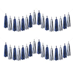 Mefuny 20PCS Navy Blue Silver Paper Garland Tissue Paper Tassels Banner for Graduation Engagement Christmas Wedding Birthday Party Backdrop