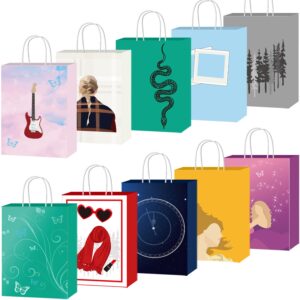 snabetna singer music paper bags birthday party decorations 10pcs goodies bags,singer themed party paper bags with 10 styles, double sided music style paper bags boys girls birthday party favors