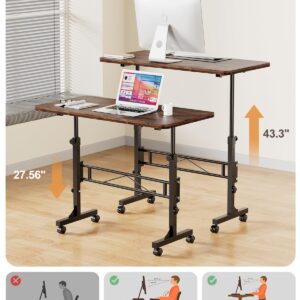 Small Standing Desk Adjustable Height, Mobile Stand Up Desk with Wheels, 32 Inch Portable Rolling Desk Small Computer Desk, Portable Laptop Desk Standing Table Rustic