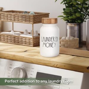 Laundry Room Bank Coin Jar Laundry Room Decor Rustic Country Farmhouse Home Decor Mason Jar with Wooden Top Funny Laundered Money Tip Jar Piggy Bank