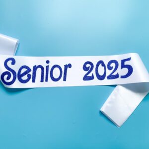 Conggluuo Senior 2025 sash,senior sashes class of 2025 senior sash White sash with Blue Glitter graduation sash for Graduation Party Supplies 8 Pack senior sashes White Blue 8pcs