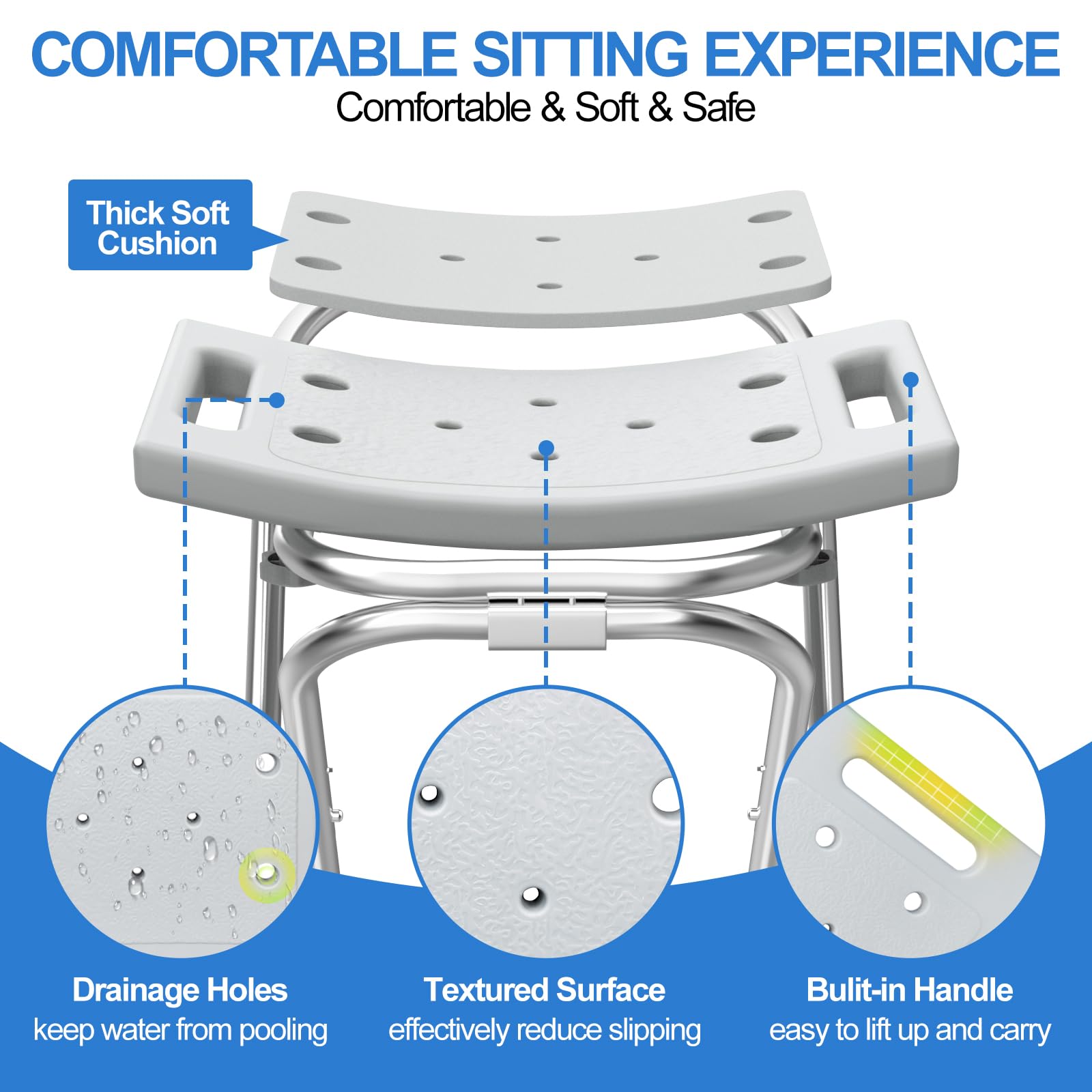 UGarden Folding Shower Chair Seat, Stainless Steel Shower Chair for Inside Shower with Pad/Grab Bar, 400lbs Portable Travel Shower Stool, Safety Anti-slip Bath Chair for Seniors, Adults,Disabled, Gra