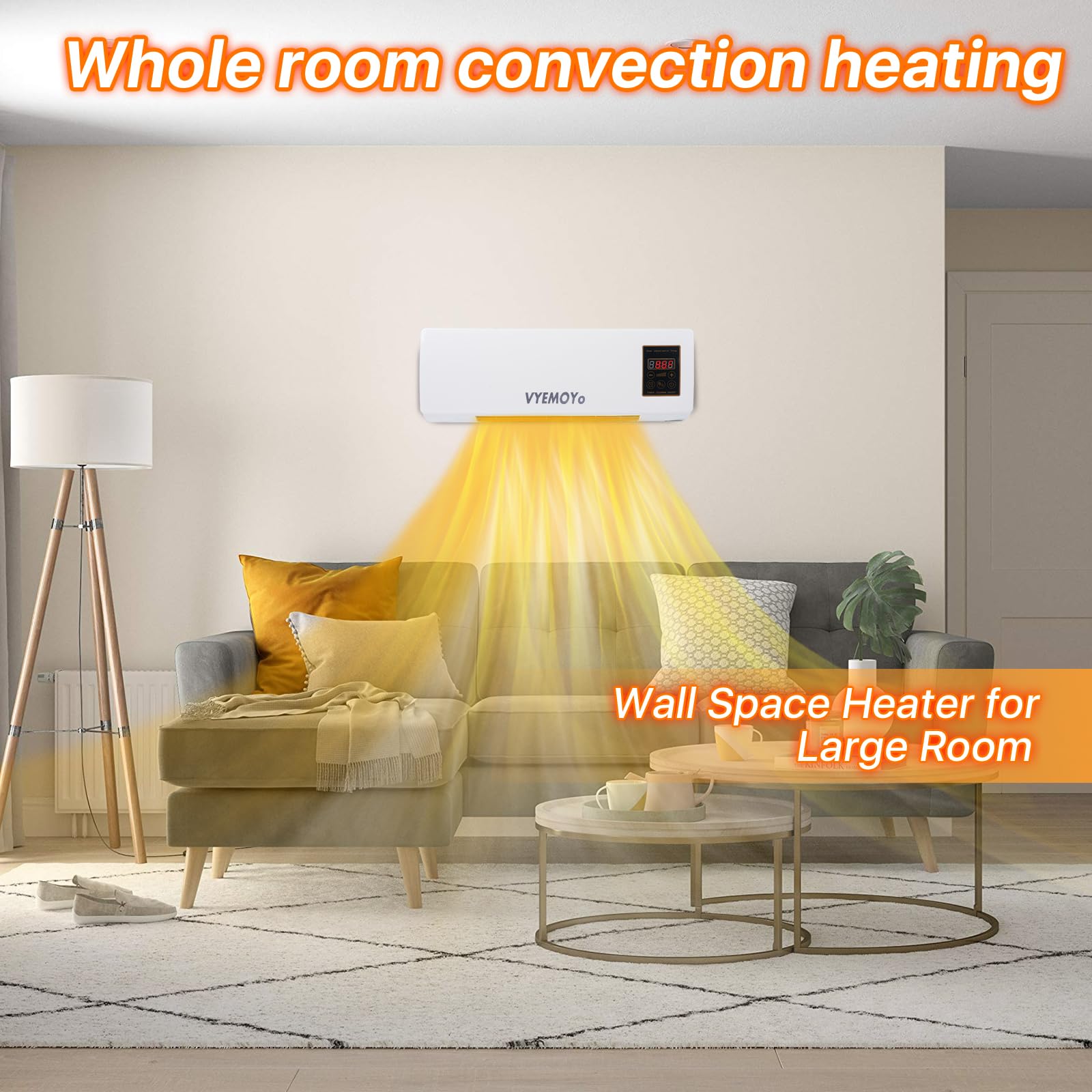 Wall Space Heater, Quiet Ceramic Electric Heater, 3s Fast Heating Heater with Remote Control, 25-Speed Adjustable, Timer, Overheat Protection for Large Room