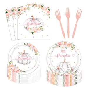 96pcs pumpkin baby shower party tableware set floral pink and gold girl little pumpkin baby shower party supplies disposable dinnerware plates napkins forks serves 24 guests