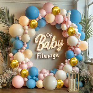 gender reveal balloon arch kit, dusty blue pink nude sand white metallic gold balloons for boy baby shower bridal shower father's day graduation wedding birthday party decorations