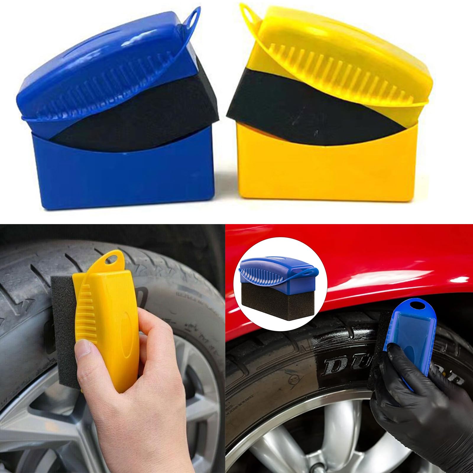 2PCS Tire Shine Applicator,Tire Dressing Applicator,Tire Shine Sponge Pad,Reusable Tire Shine Brush Applicator with Ergonomic Rectangular Box Detailing Wheel Cleaner Car Tire Brush,Car Detailing kit