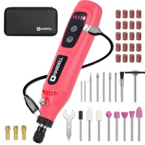 hardell mini cordless rotary tool, 5-speed rotary tool kit with 43 accessories, type-c charging power rotary tool for engraving, sanding, polishing, drilling, grinding, small diy crafts (pink）