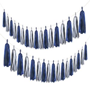 Mefuny 20PCS Navy Blue Silver Paper Garland Tissue Paper Tassels Banner for Graduation Engagement Christmas Wedding Birthday Party Backdrop