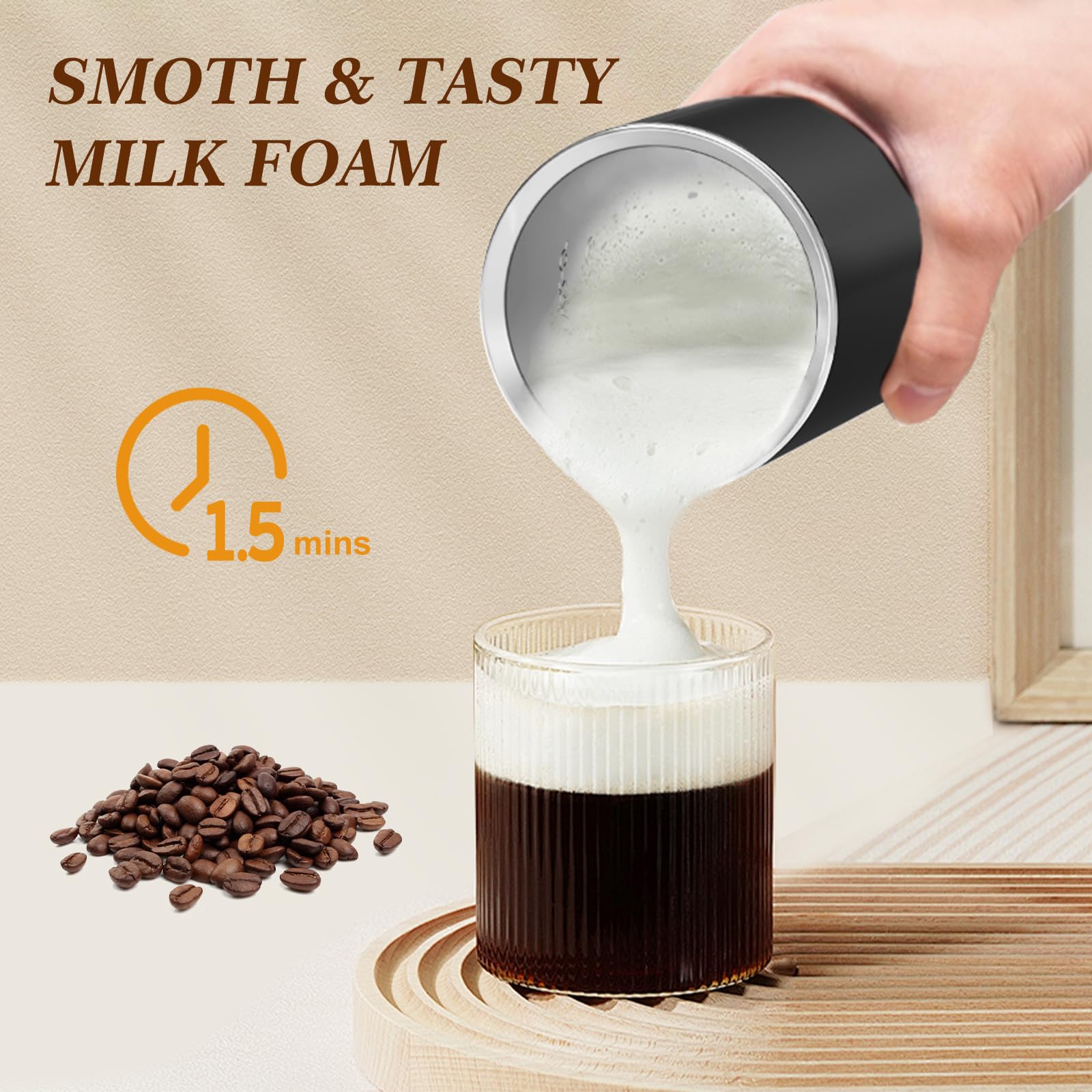 Milk Frother, 4-in-1 Instant Milk Steamer, Hot and Cold Foam Maker for Coffee, Latte, Cappuccino,Macchiato, Hot Chocolate